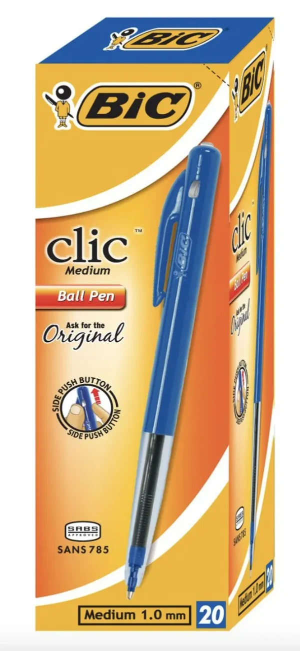 BIC Clic Medium Ballpoint Pens – Blue (Box of 20) – Box of 20 | SoLow